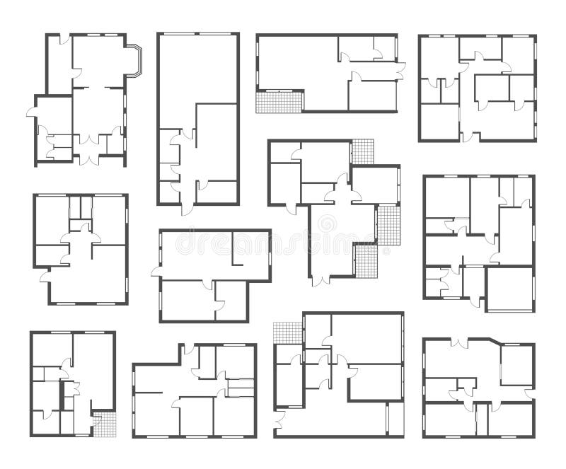 Apartment Architectural Plans Flat Vector Illustrations Set Stock ...