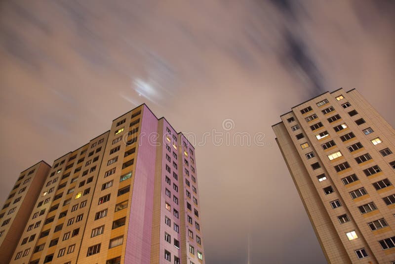 Apartment Blocks from Below with Long Exposure at Night Stock Image ...