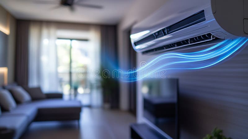 An Apartment with Blue Waves of Fresh Clean Air. an Air Conditioner ...