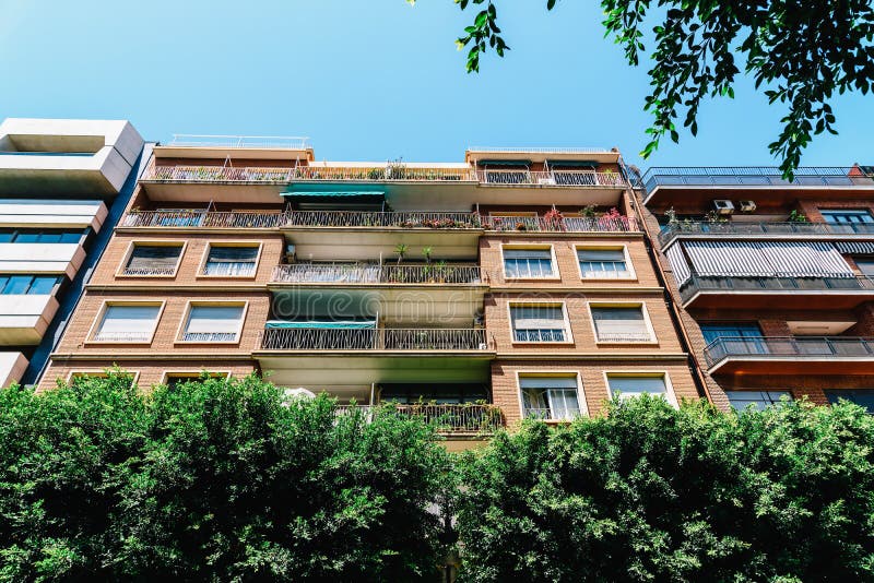 Apartment Building Block Exterior Facade in Valencia Stock Image ...