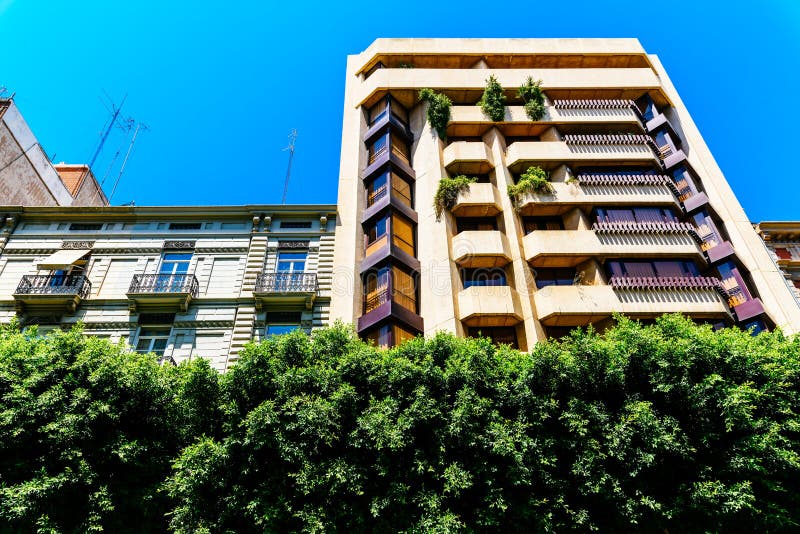 Apartment Building Block Exterior Facade in Valencia Stock Image ...