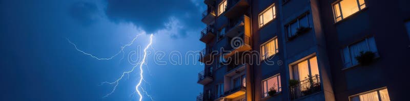 Apartment Building Facade, Night, Lightning Strike, Powerful, Flash of ...