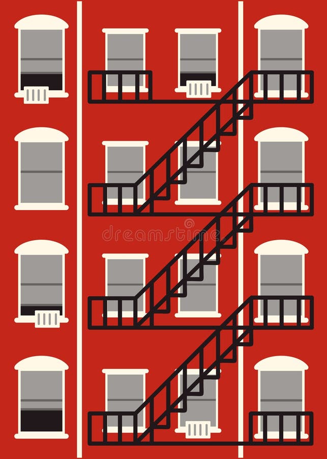 Apartment Building with Fire Escape. Stock Vector - Illustration of ...