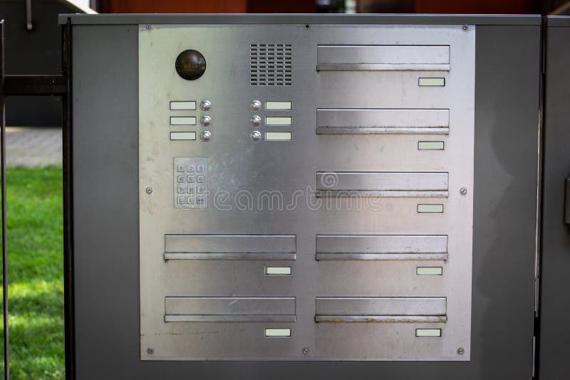 Apartment Building Mailboxes and Call Buttons. Stainless Steel Facade ...