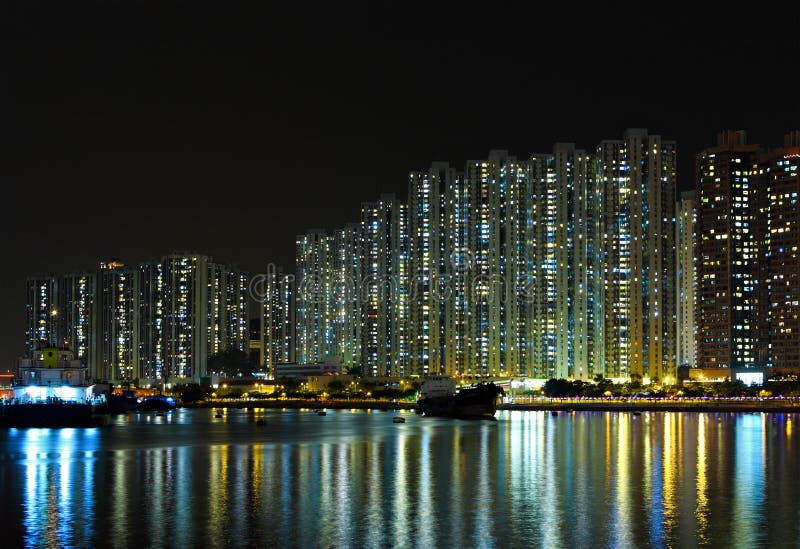 Apartment Building at Night Stock Image - Image of building ...