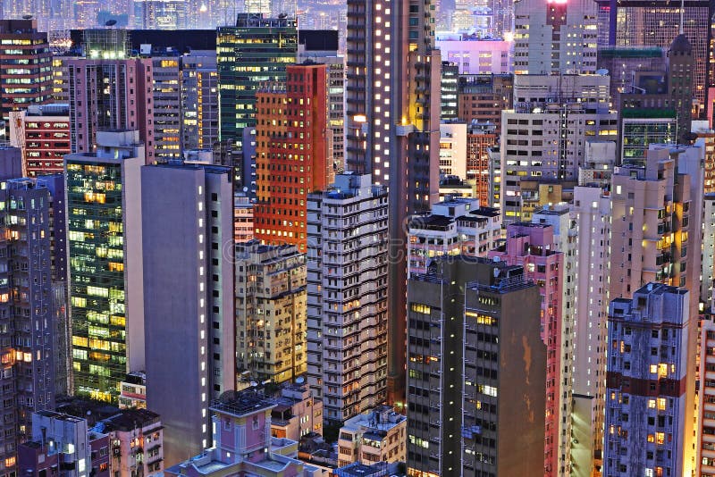 Apartment Building at Night Stock Image - Image of infrastructure, kong ...