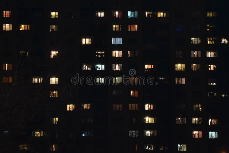 Apartment Building at Night Stock Photo - Image of gloomy, glowing ...