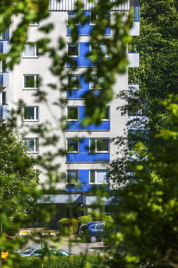Apartment Building with Parked Cars Stock Image - Image of building ...