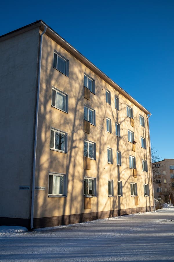 Apartment Building with Tree Shadows in Hollihaka, Oulu Finland Stock ...