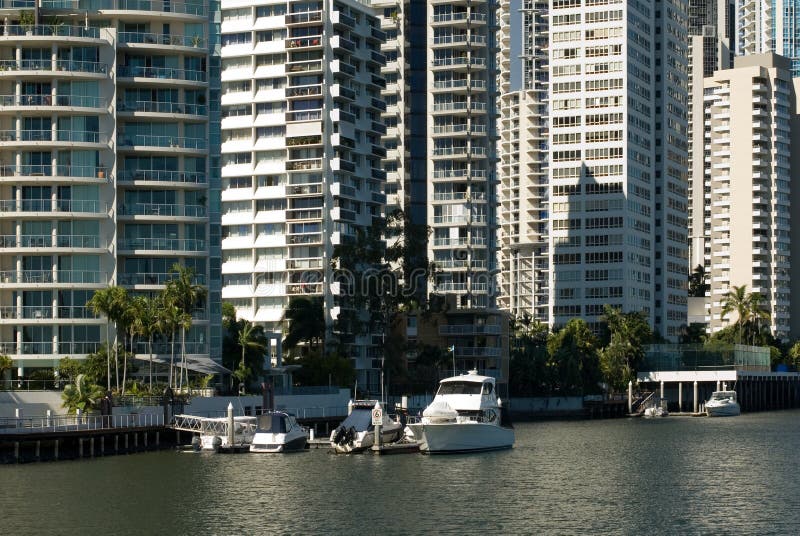Apartment Buildings on Waterway Stock Photo - Image of contemporary ...