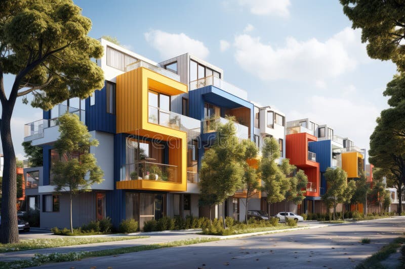 Apartment Complex with Balconies Stock Photo - Image of architectural ...