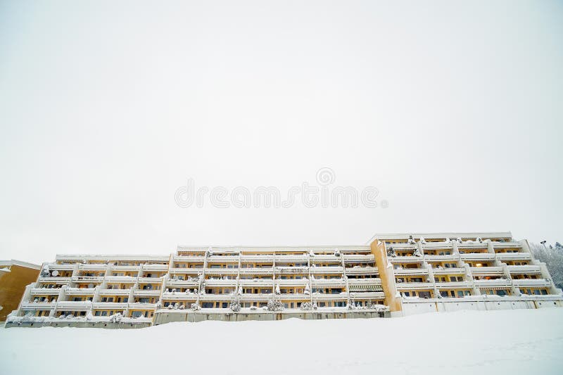 Apartment Complex in the Snow Stock Image - Image of domestic ...