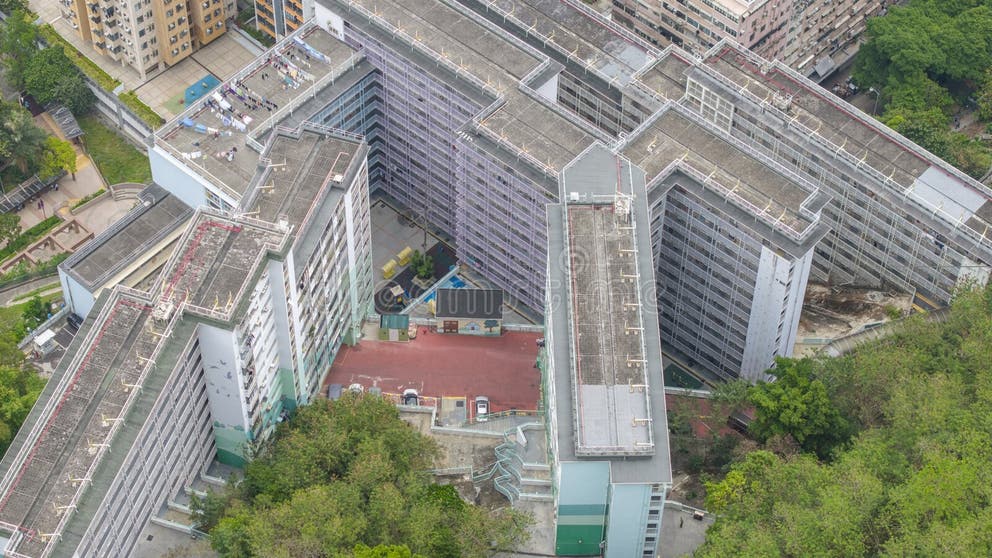 Apartment Complex Surrounded by Trees and Greenery Viewed from Above ...