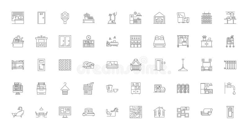 Apartment Concept Illustration, Linear Icons, Line Signs Set, Vector ...