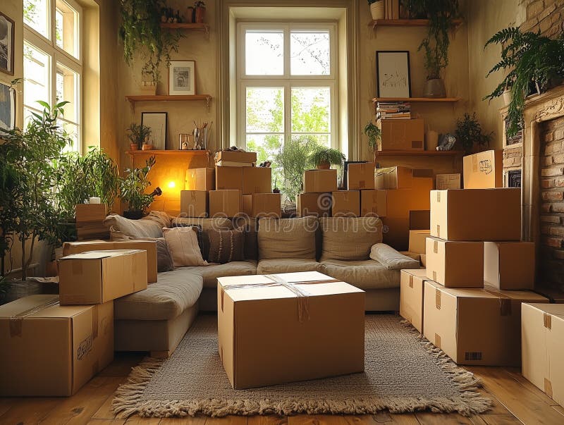 The Apartment is Filled with Many Boxes of Things Stock Photo ...
