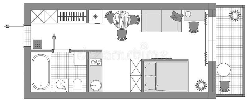 Floor Plan Icons Set for Design Interior (view from Above). Furniture ...
