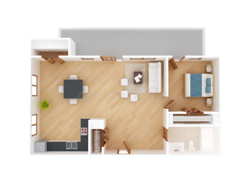 3D Floor Plan Section. Apartment House Interior Overhead Top View Stock ...