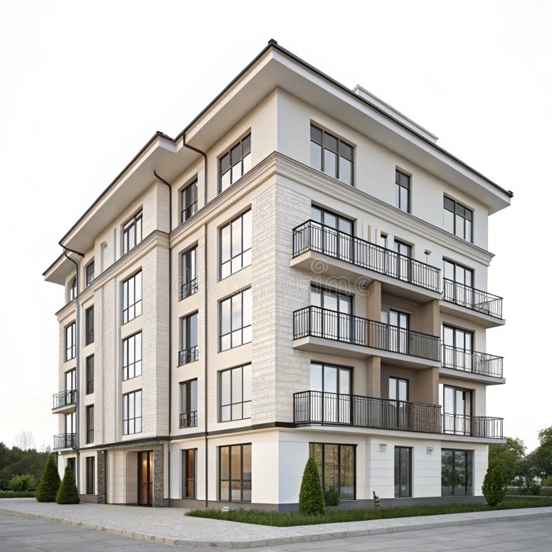 Apartment House Rendering on White Background Stock Illustration ...