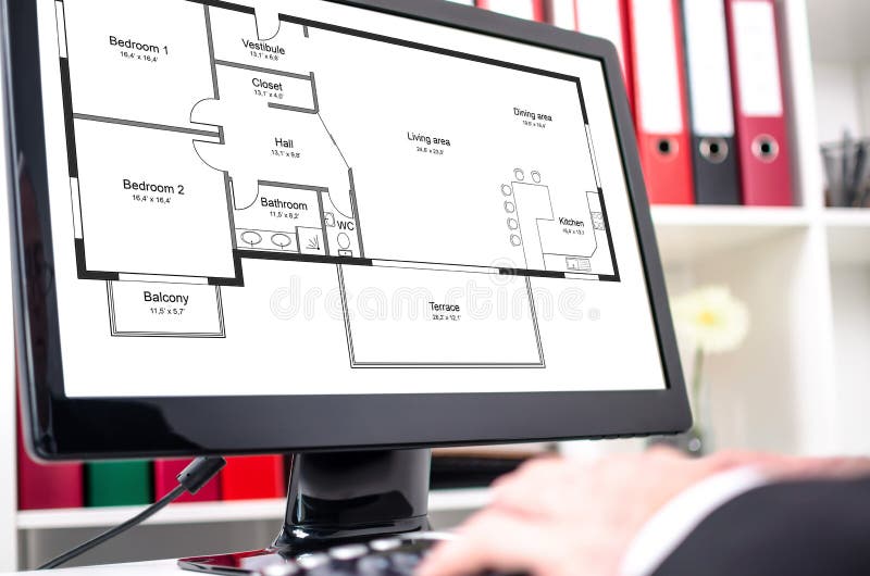 Apartment Plan Concept on a Computer Screen Stock Photo - Image of ...
