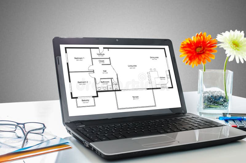 Apartment Plan on a Laptop Screen Stock Image - Image of floorplan ...