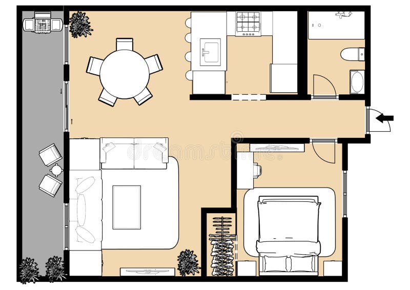 Apartment Plan Layout House Plan Space Floor Plan Stock Illustration ...