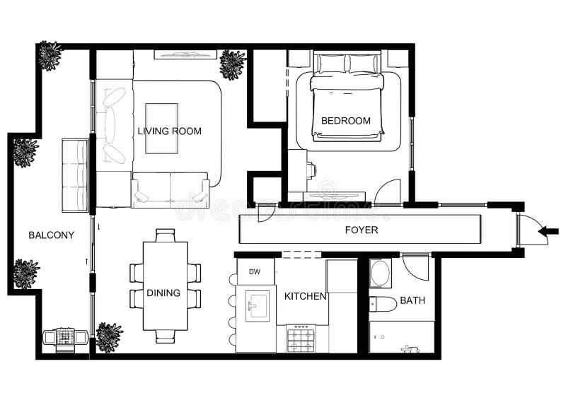 Layout Floor Plan Overhead Outlined Interior Design Top View ...
