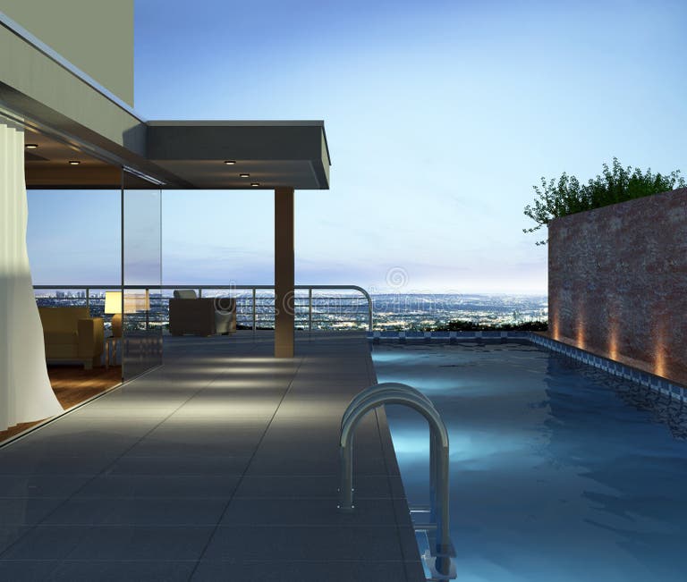 Apartment with pool stock illustration. Illustration of apartments ...