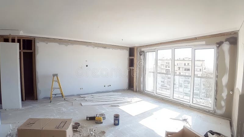 Apartment Renovation Installing Gypsum Walls and Preparing for Interior ...