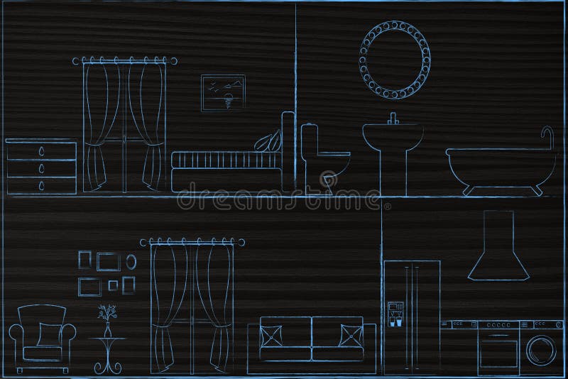 Apartment Section with View Inside the Rooms Stock Illustration ...