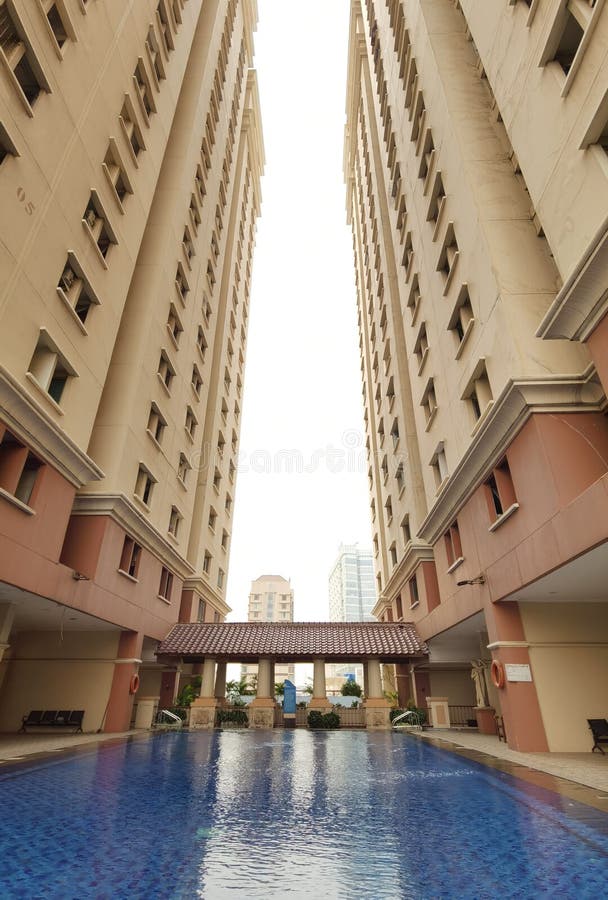 Apartment Tower Pool View Morning Stock Photo - Image of pool ...