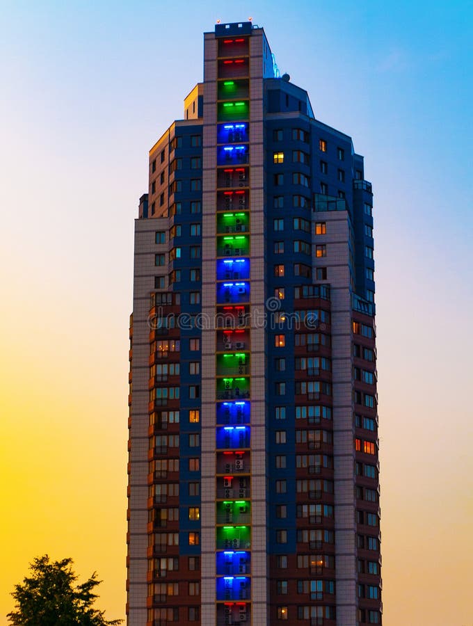 Apartments tower at sunset editorial stock image. Image of estate ...
