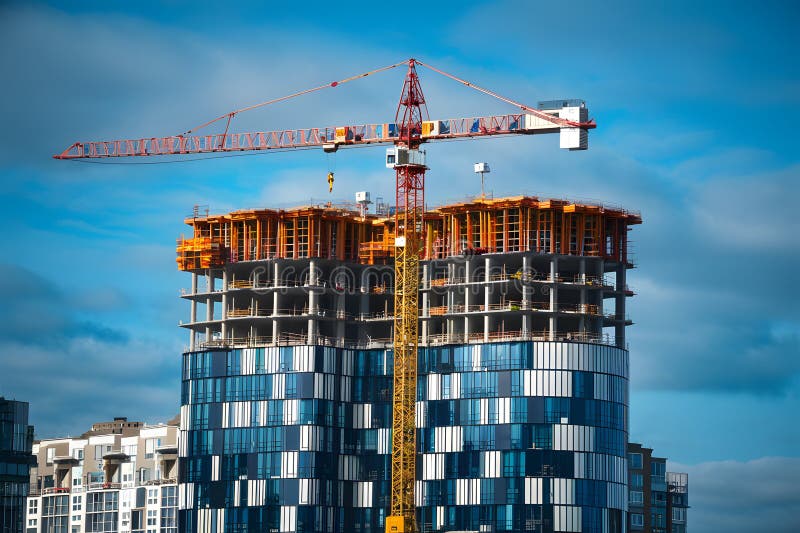 Apartments Construction Site with Crane and Building Construction ...