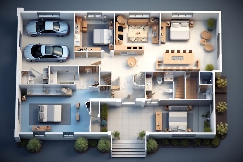 Apartments 3D Design Project. Plan or Redevelopment Stock Illustration - Illustration of house ...