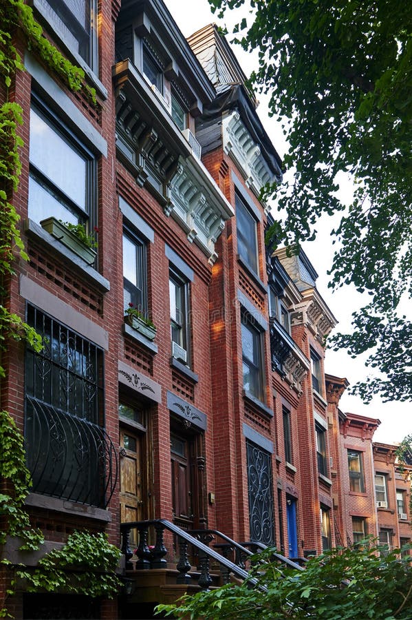 A Row of Brownstone Buildings and Stoops Stock Photo - Image of ...