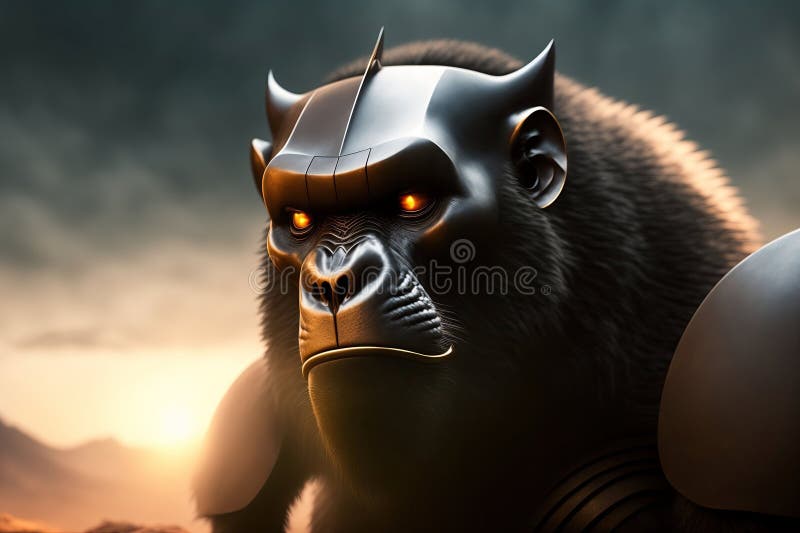 Ape Robot Cyborg Face Portrait Stock Illustration - Illustration of ...