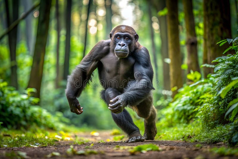 Ape runs forest stock illustration. Illustration of reindeer - 322707563