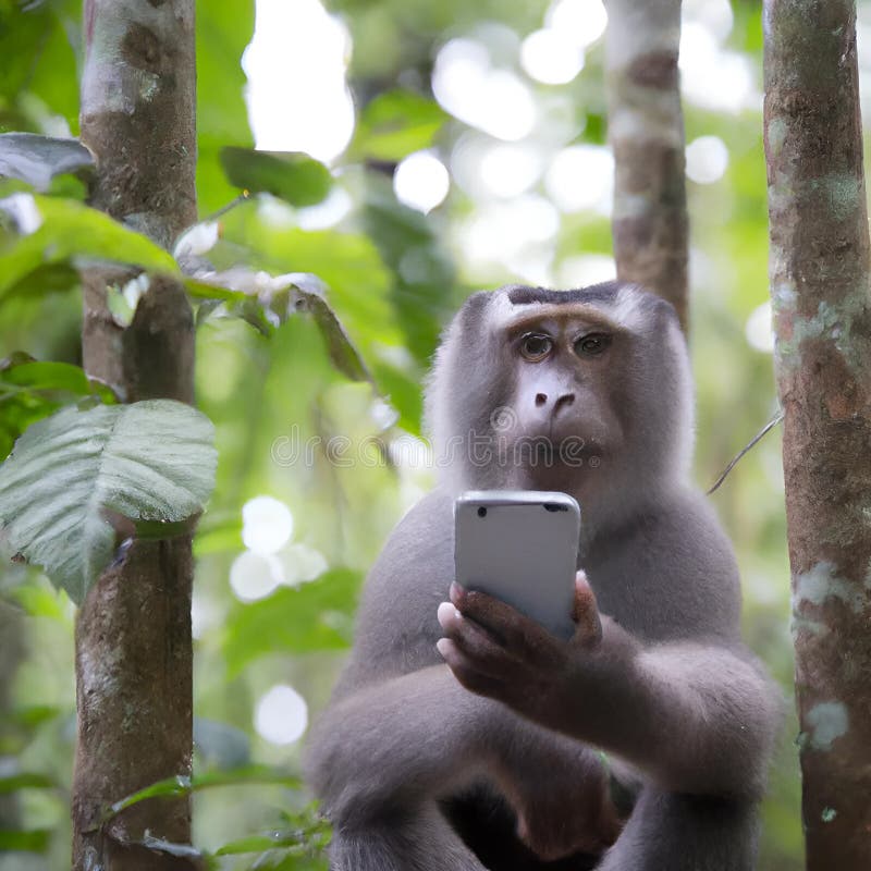 Ape Using Mobile Cellular Phone in the Jungle Stock Illustration ...