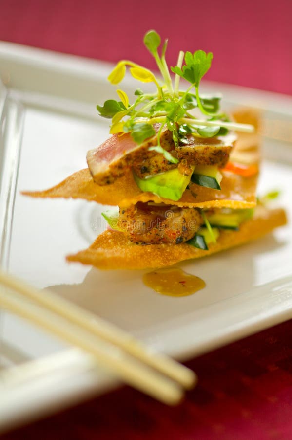 Aperitivo Chamuscado Del Wonton Del Atún Foto de archivo - Imagen de ...