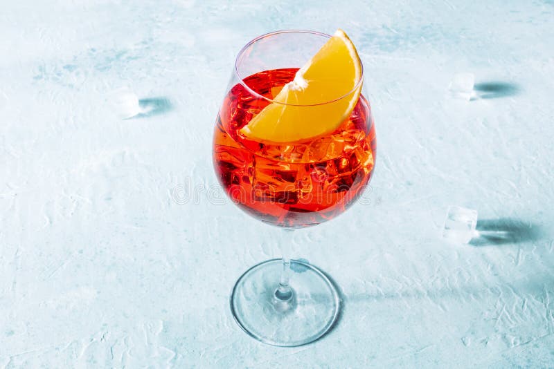 Aperol Cocktail With A Fresh Orange Slice And Ice Cubes Italian Summer