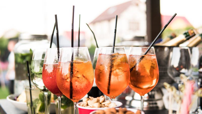 Aperol Spritz Close-up. Summer Party Coctails Stock Photo - Image of ...