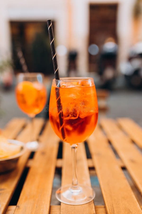 Aperol Spritz Cocktail. Alcoholic Beverage Based on Table with Ice ...
