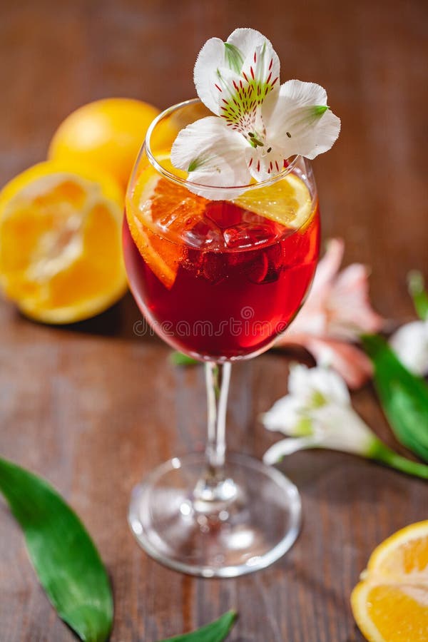 Aperol Spritz Cocktail Decorated with Flower Stock Image - Image of ...