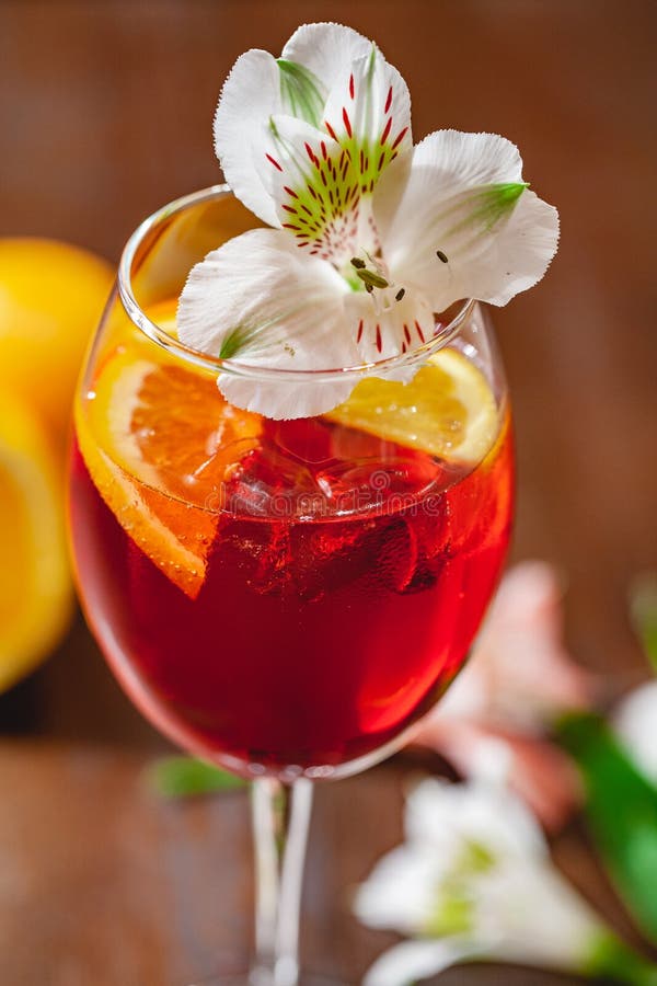 Aperol Spritz Cocktail Decorated with Flower. Stock Image - Image of ...
