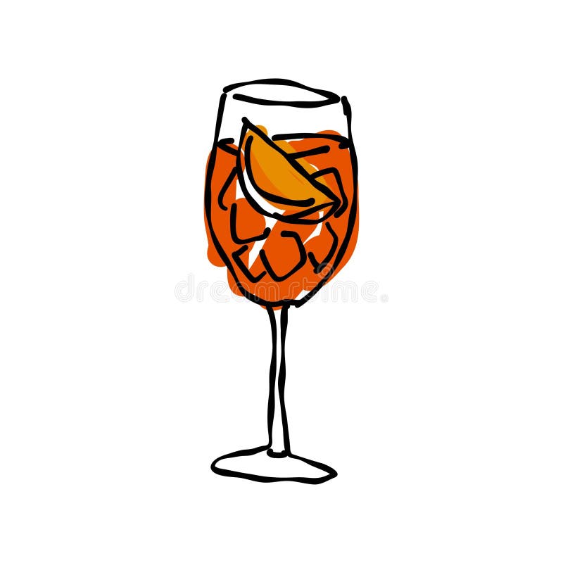 Aperol Spritz Cocktail Doodle Icon, Vector Color Line Illustration ...