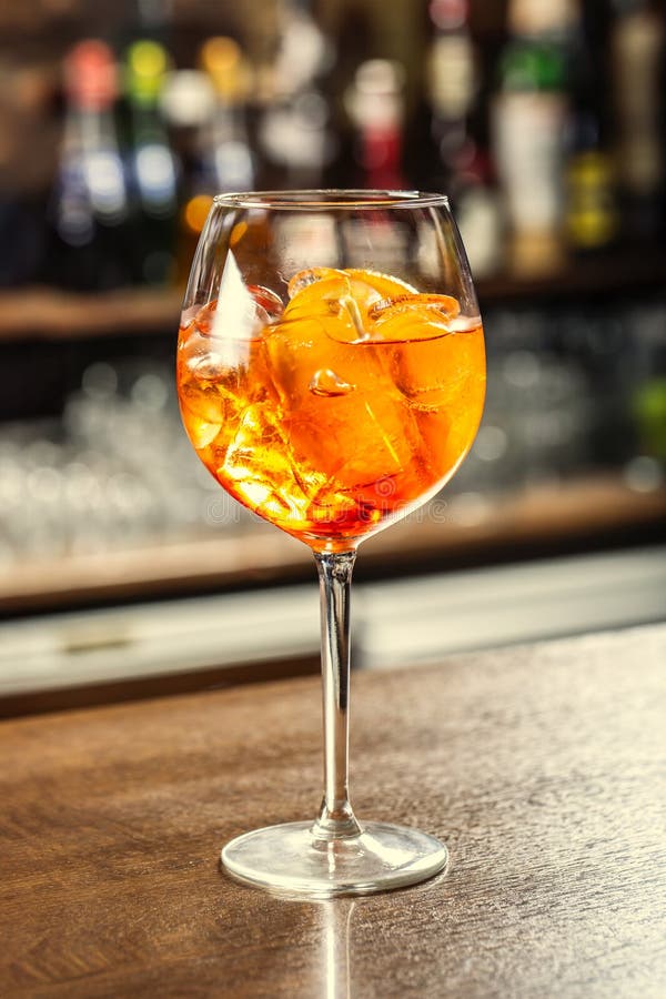 Aperol Spritz Cocktail Drink on the Bar Counter Ready for the Guest ...