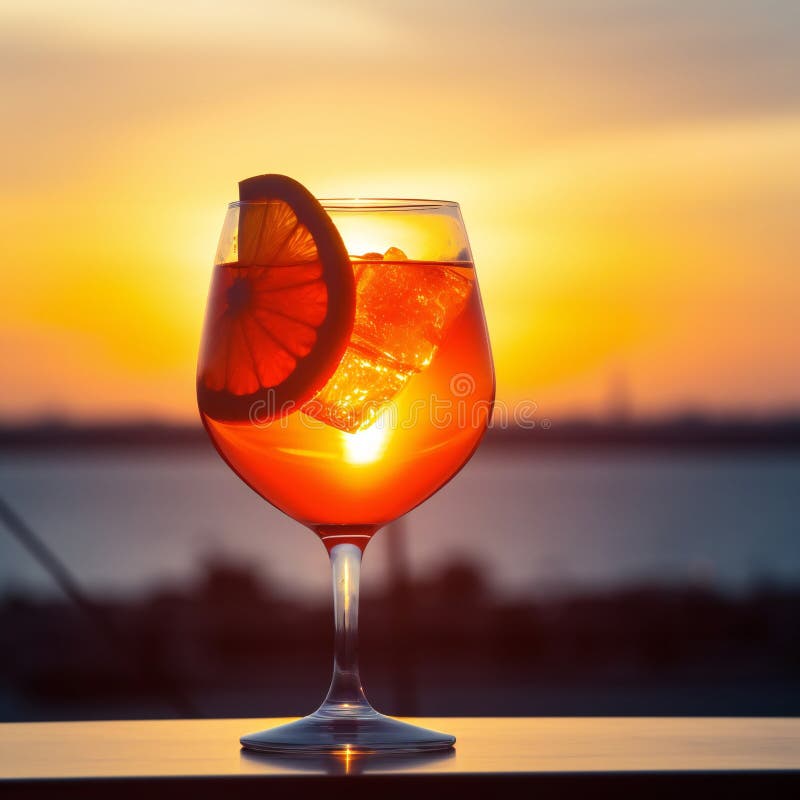 Aperol Spritz Cocktail on Sunset. Alcoholic Beverage Based on Table ...