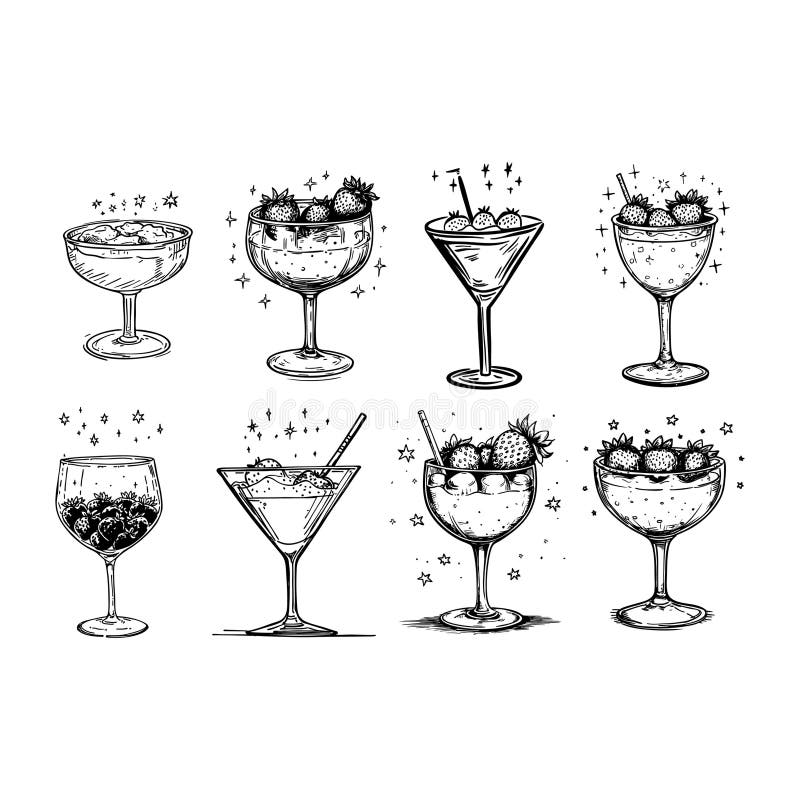 Aperol Spritz Cocktails Bar Doodle Icon Set Stock Vector - Illustration ...