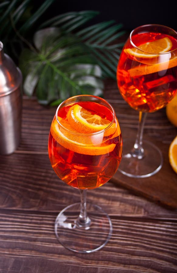 Aperol Spritz Italian Cocktail Alcoholic Beverage with Ice Cubes and ...