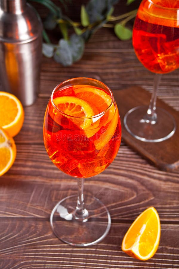 Aperol Spritz Italian Cocktail Alcoholic Beverage with Ice Cubes and ...