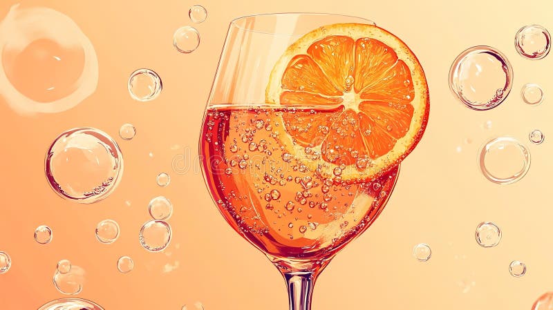 Aperol Spritz with Orange Wheel and Bubbles. Pic Stock Image - Image of ...